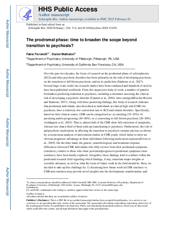 (PDF) The prodromal phase: Time to broaden the scope beyond transition ...