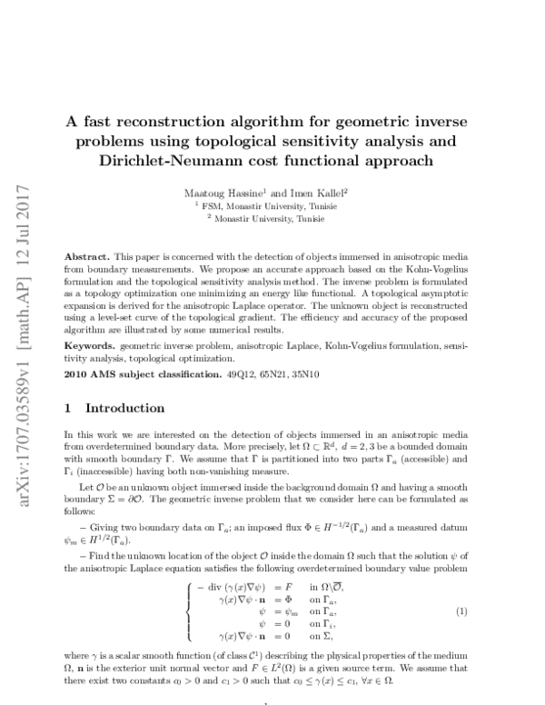(PDF) A fast reconstruction algorithm for geometric inverse problems ...