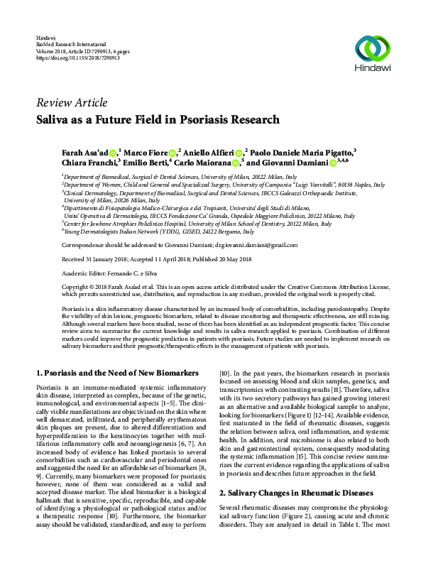 (PDF) Saliva as a Future Field in Psoriasis Research