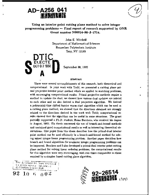 (PDF) Using an Interior Point Cutting Plane Method to Solve Integer ...