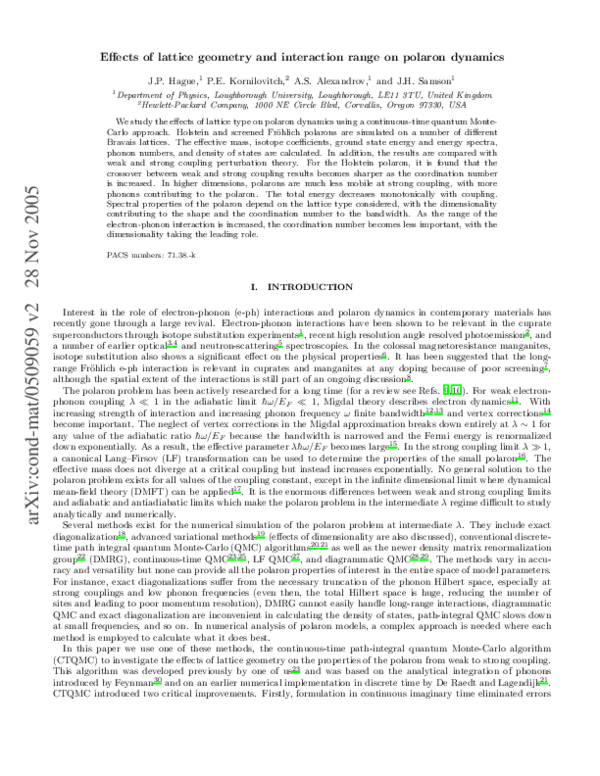 (PDF) Effects of lattice geometry and interaction range on polaron dynamics