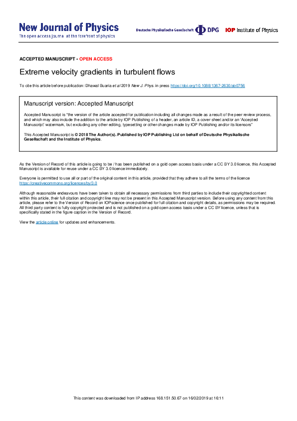 (PDF) Extreme velocity gradients in turbulent flows