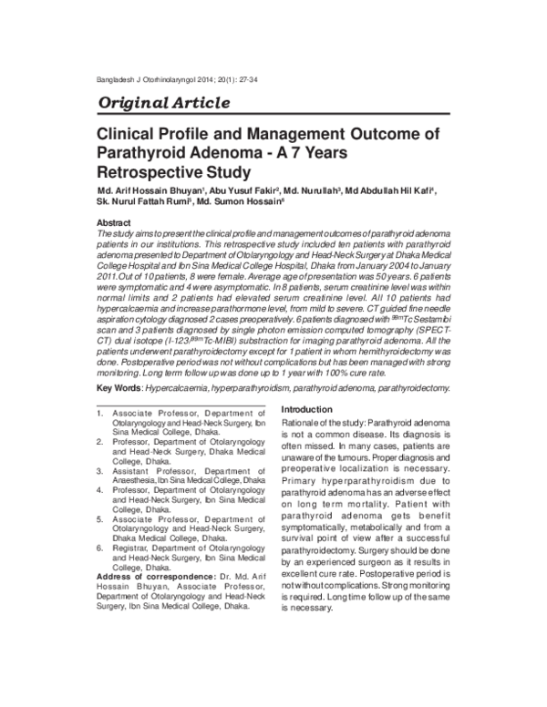 (PDF) Clinical profile and management outcome of Parathyroid Adenoma ...