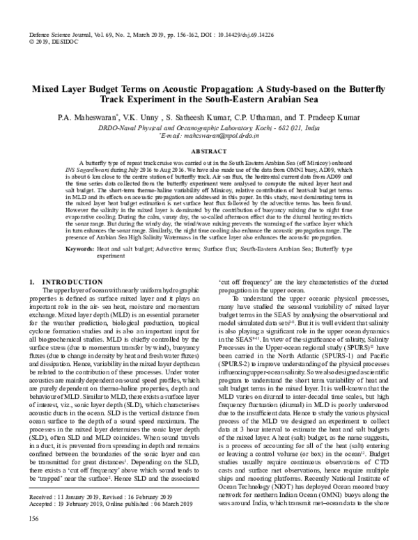 (PDF) Mixed Layer Budget Terms on Acoustic Propagation A Study based on ...