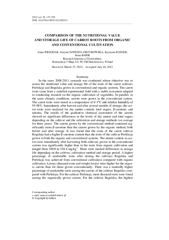 (PDF) Comparison of the Nutritional Value and Storage Life of Carrot ...