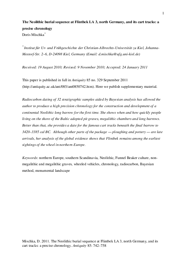 (PDF) The Neolithic burial sequence at Flintbek LA 3, north Germany ...