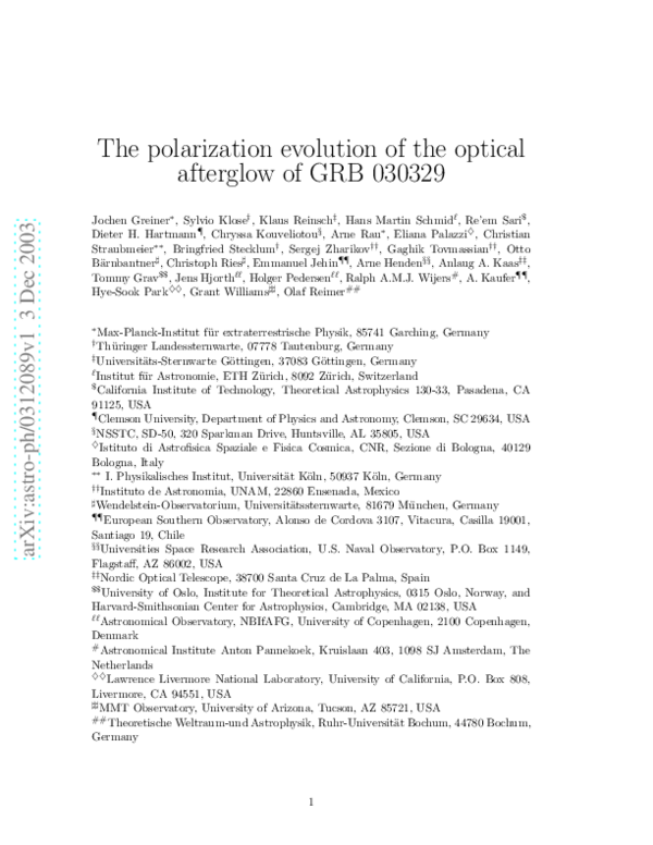 (PDF) The Polarization Evolution of the Optical Afterglow of GRB 030329