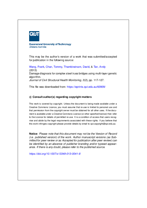 (PDF) Damage diagnosis for complex steel truss bridges using multi ...