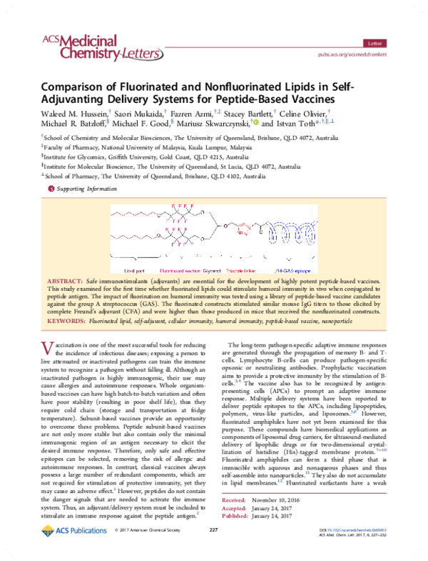 (PDF) Comparison of Fluorinated and Nonfluorinated Lipids in Self ...