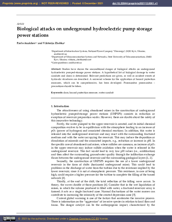 (PDF) Biological Attacks on Underground Hydroelectric Pump Storage ...
