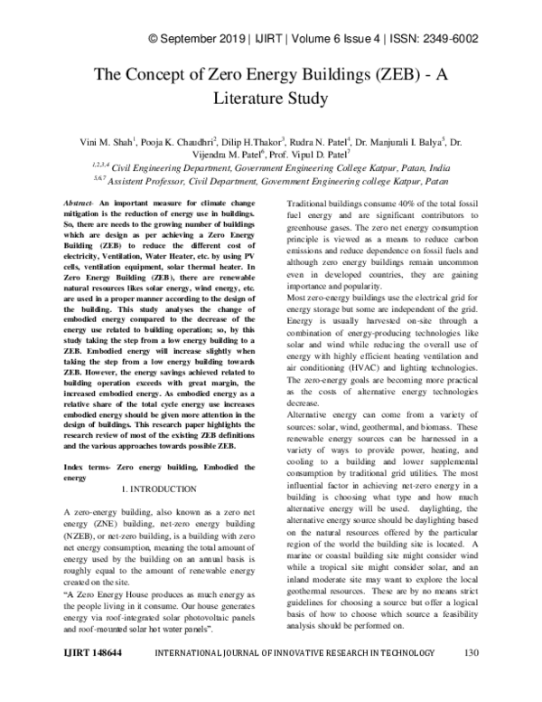 (PDF) The Concept of Zero Energy Buildings (ZEB)- A Literature Study