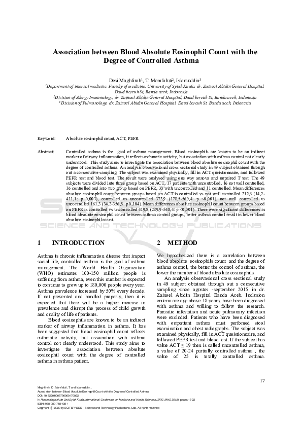 (PDF) Association between Blood Absolute Eosinophil Count with the ...