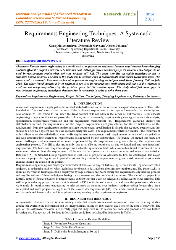 (PDF) Requirements Engineering Techniques: A Systematic Literature Review