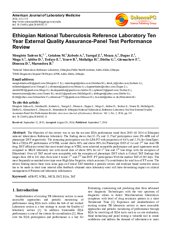 (PDF) Ethiopian National Tuberculosis Reference Laboratory Ten Year ...