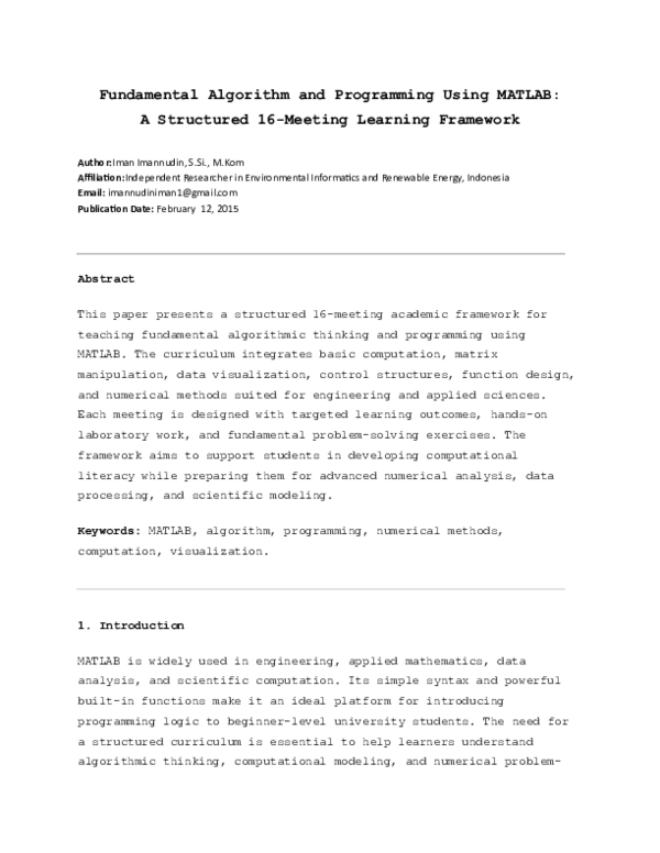 (PDF) Fundamental Algorithm and Programming Using MATLAB: A Structured ...