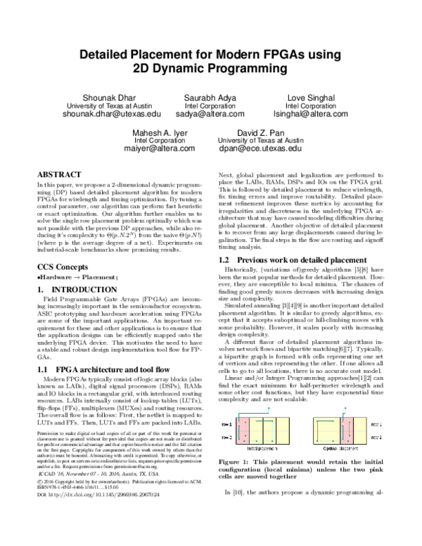(PDF) Detailed placement for modern FPGAs using 2D dynamic programming