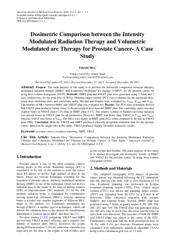 (PDF) A dosimetric comparison of volumetric modulated arc therapy with ...