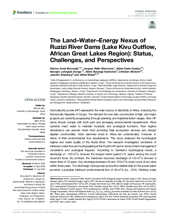 (PDF) The Land–Water–Energy Nexus of Ruzizi River Dams (Lake Kivu ...
