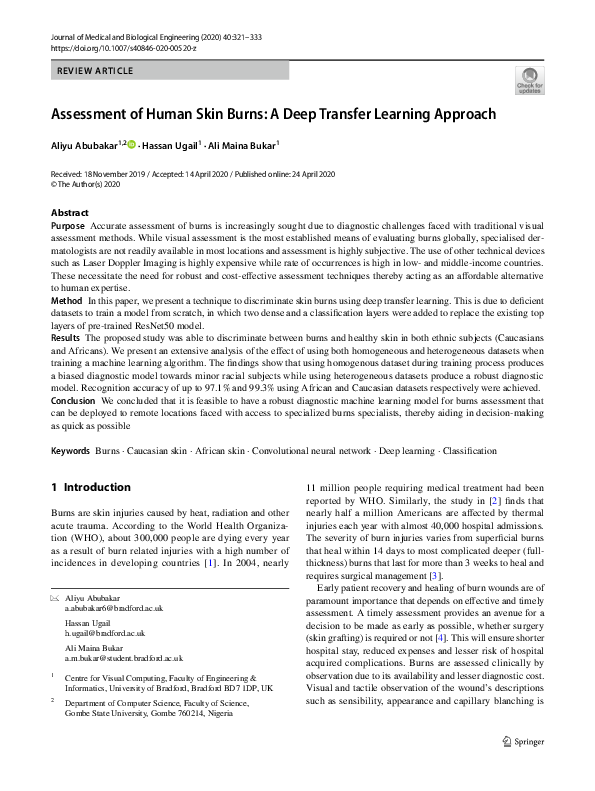 (PDF) Assessment of Human Skin Burns: A Deep Transfer Learning Approach