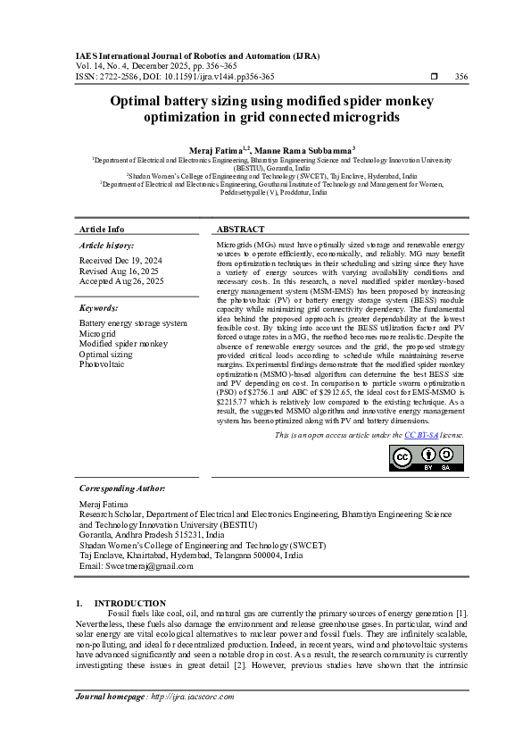 (PDF) Optimal battery sizing using modified spider monkey optimization ...