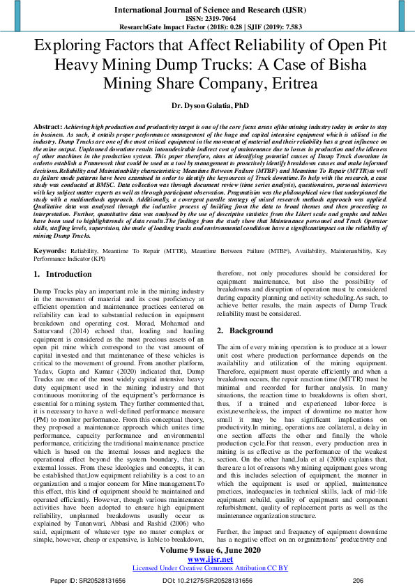 (PDF) Exploring Factors that Affect Reliability of Open Pit Heavy ...