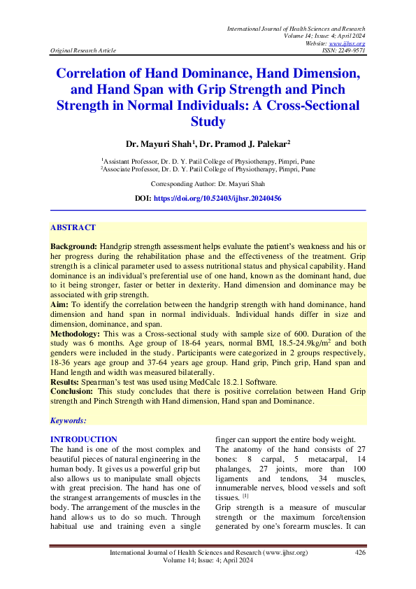 (PDF) Correlation of Hand Dominance, Hand Dimension, and Hand Span with ...