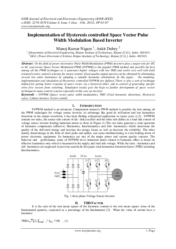 (PDF) Implementation of Hysteresis controlled Space Vector Pulse Width Modulation Based Inverter