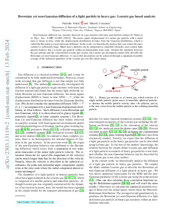 (PDF) Brownian yet non-Gaussian diffusion of a light particle in heavy gas: Lorentz gas based ...