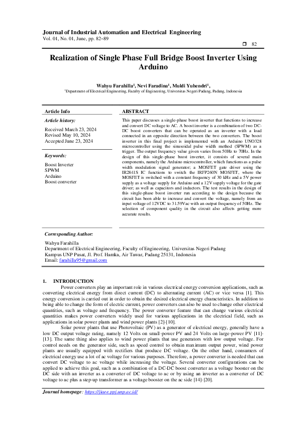 (PDF) Realization of Single Phase Full Bridge Boost Inverter Using Arduino