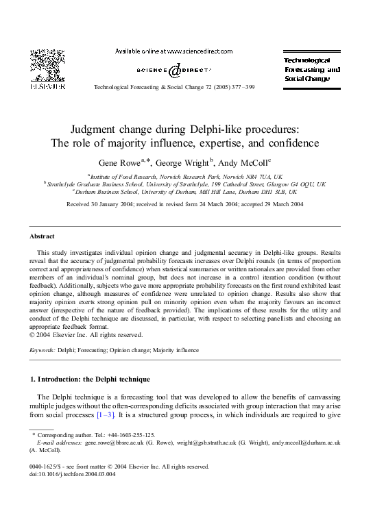 (PDF) Judgment change during Delphi-like procedures: The role of ...