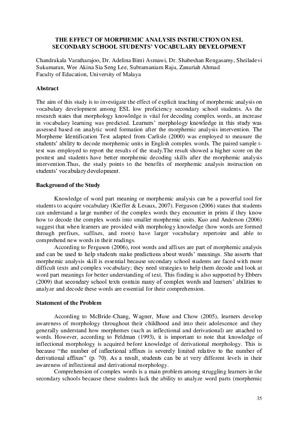 (PDF) The effect of morphemic analysis instruction on ESL secondary ...