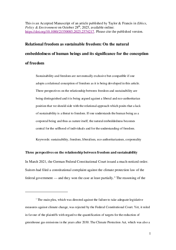 (PDF) Relational freedom as sustainable freedom: On the natural ...