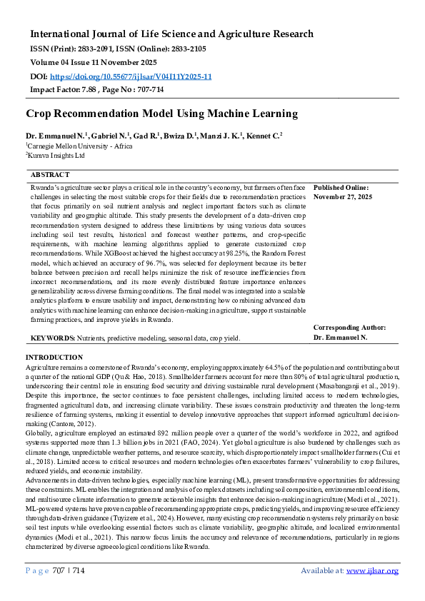 (PDF) Crop Recommendation Model Using Machine Learning