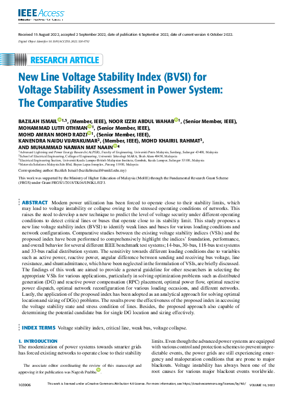 (PDF) New Line Voltage Stability Index (BVSI) for Voltage Stability ...