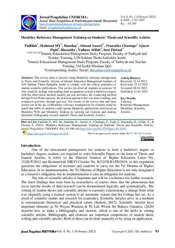 (PDF) Mendeley Reference Management Training on Students’ Thesis and ...