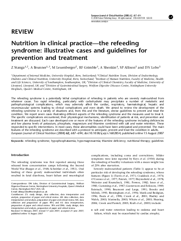 (PDF) Nutrition in clinical practice—the refeeding syndrome ...