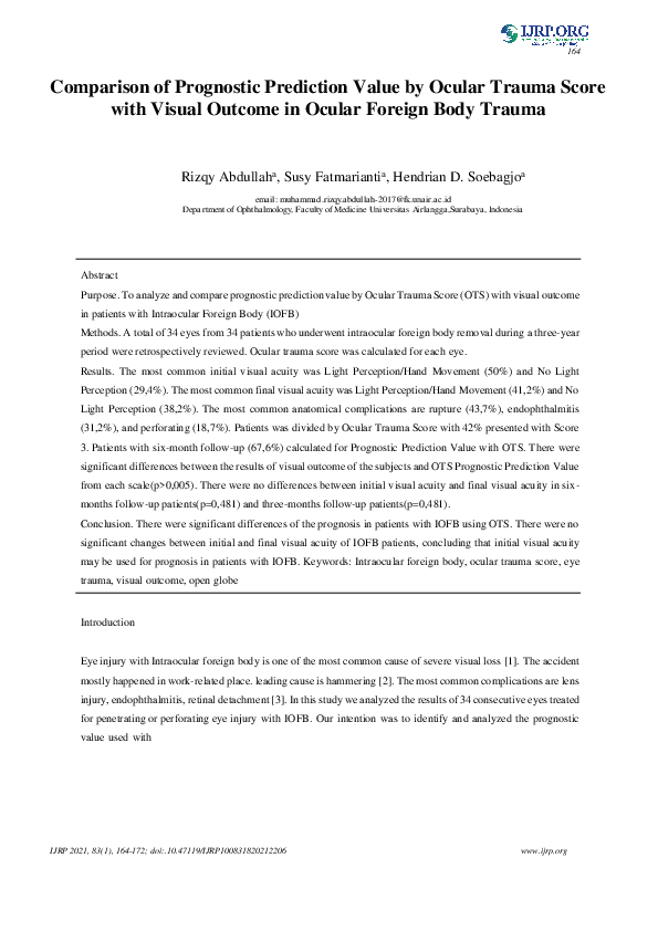 (PDF) Comparison of Prognostic Prediction Value by Ocular Trauma Score ...