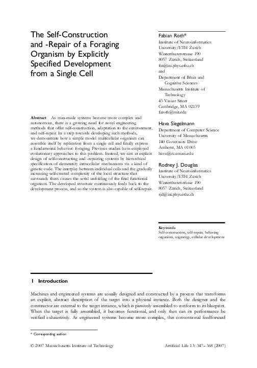(PDF) The Self-Construction and -Repair of a Foraging Organism by ...