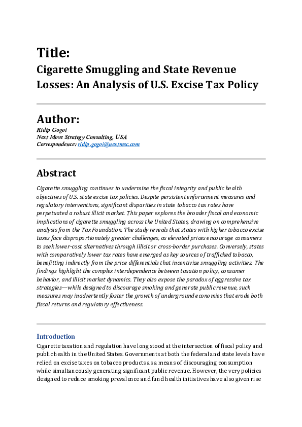 (PDF) Cigarette Smuggling and State Revenue Losses: An Analysis of U.S ...