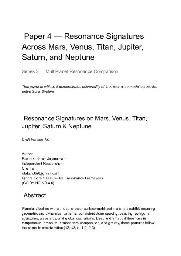 (PDF) Paper 4 -Resonance Signatures Across Mars, Venus, Titan, Jupiter ...