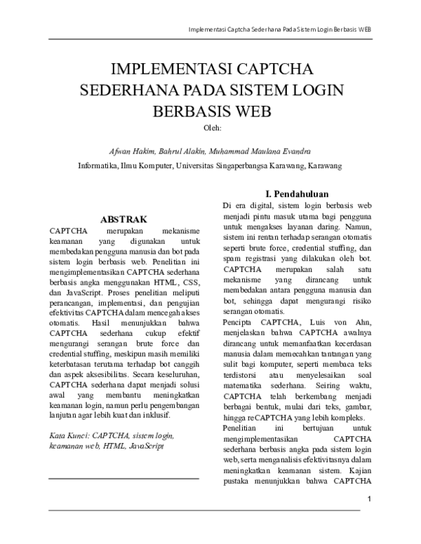 (PDF) Implementasi Captcha sederhana pada sistem login berbasis web
