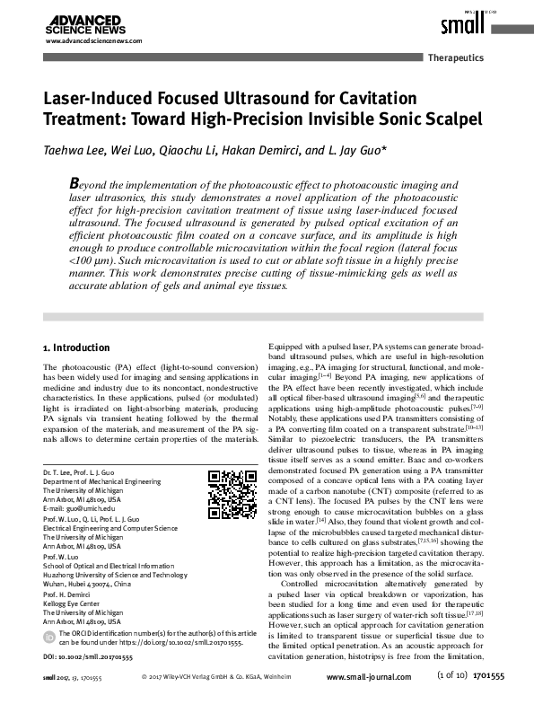 (PDF) Laser-Induced Focused Ultrasound for Cavitation Treatment: Toward ...