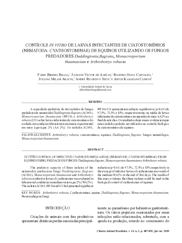 (PDF) IN VITRO CONTROL OF INFECTIVE CYATHOSTOMES LARVAE (NEMATODE ...
