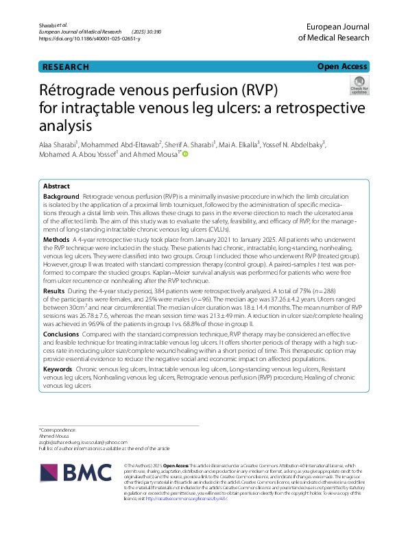 (PDF) Rétrograde venous perfusion (RVP) for intraçtable venous leg ...