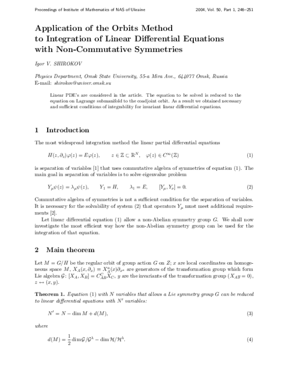(PDF) Application of the Orbits Method to Integration of Linear ...