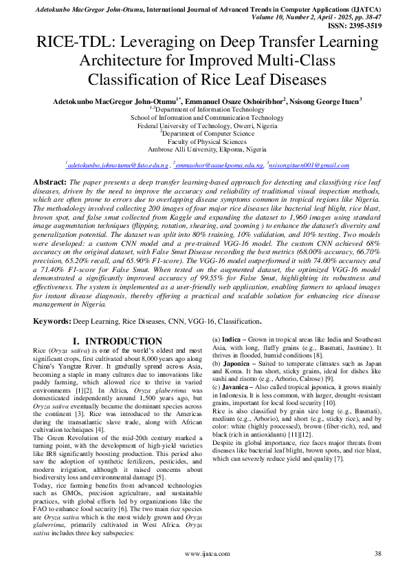 (PDF) RICE-TDL: Leveraging on Deep Transfer Learning Architecture for ...