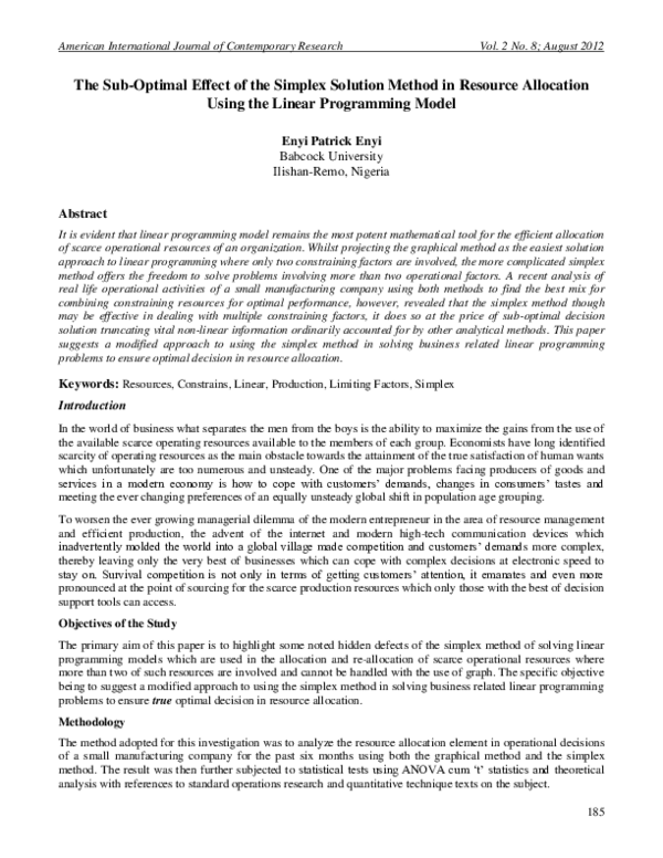 (PDF) The Sub-Optimal Effect of the Simplex Solution Method in Resource ...