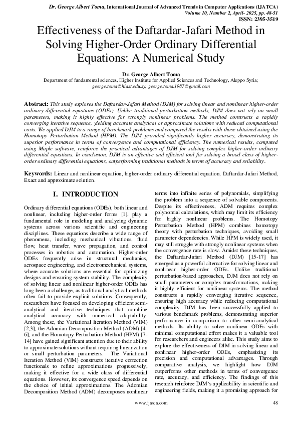 (PDF) Effectiveness of the Daftardar-Jafari Method in Solving Higher-Order Ordinary Differential ...