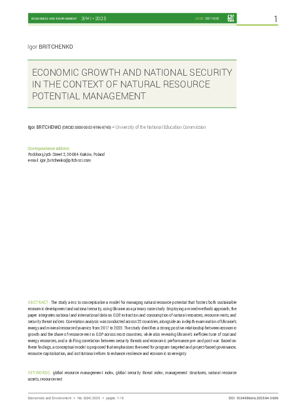 (PDF) Economic growth and national security in the context of natural ...
