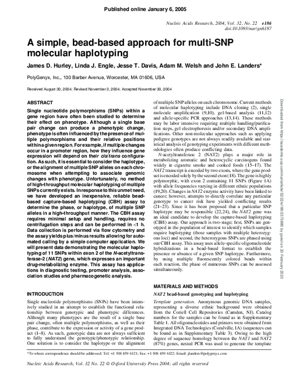 (PDF) A simple, bead-based approach for multi-SNP molecular haplotyping